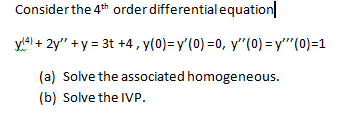 Consider the 4th order differential equation y(4) + | Chegg.com