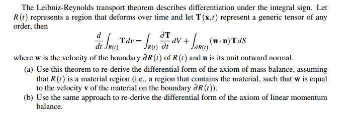 The Leibniz-Reynolds transport theorem describe | Chegg.com