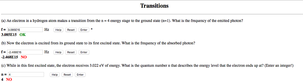 Solved A An Electron In A Hydrogen Atom Makes A Transition