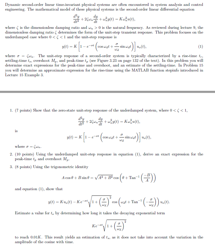 Solved Dynamic second-order linear time-invariant physical | Chegg.com
