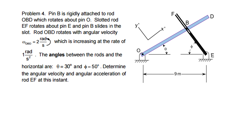 Solved Pin B is rigidly attached to rod OBD which rotates | Chegg.com