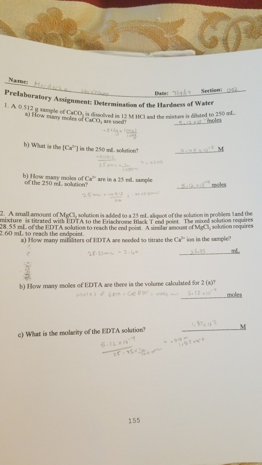 Solved Name: Prelaboratory Assignment: Determination of the | Chegg.com