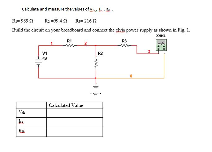 Solved Calculate and measure the values of V, I.. , R. Vtu | Chegg.com