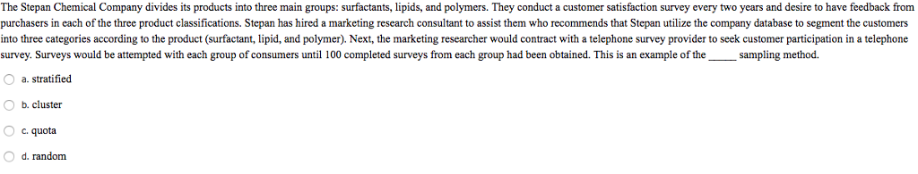Solved The Stepan Chemical Company divides its products into | Chegg.com