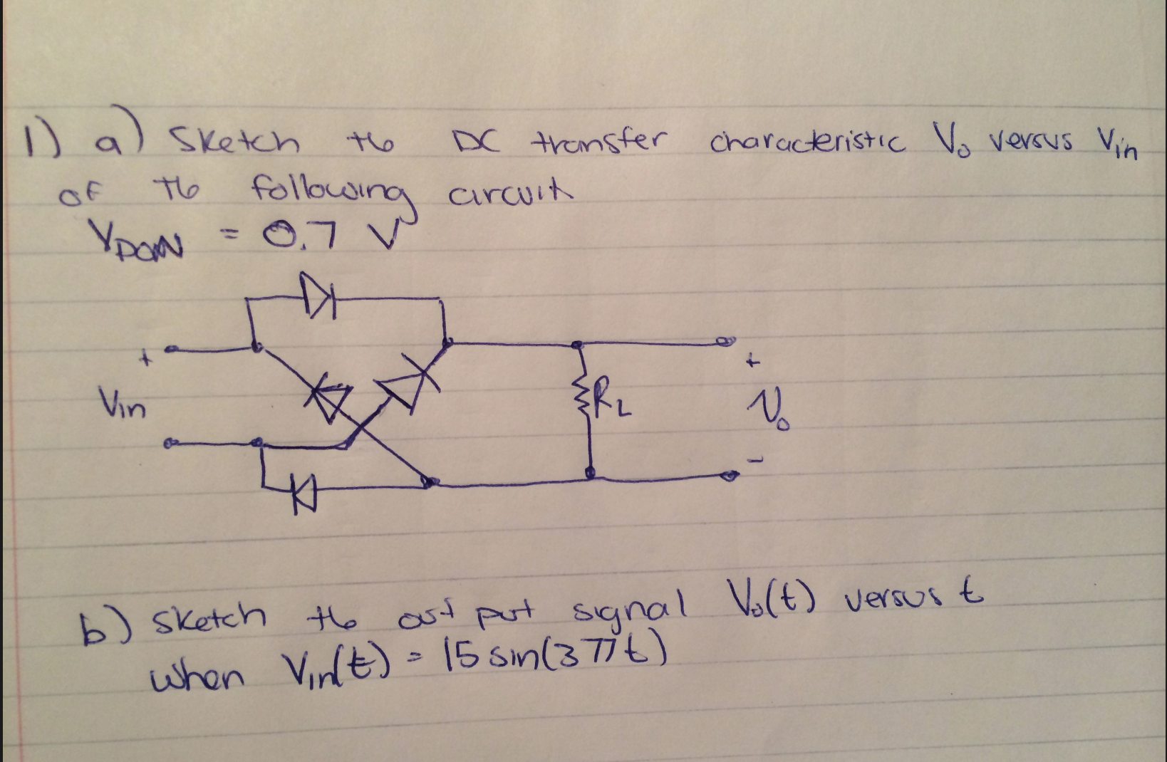 Solved Sketch to DC transfer characteristic V0 vevsus Vin of | Chegg.com