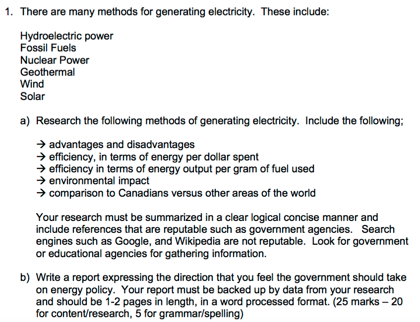 Solved There are many methods for generating electricity. | Chegg.com