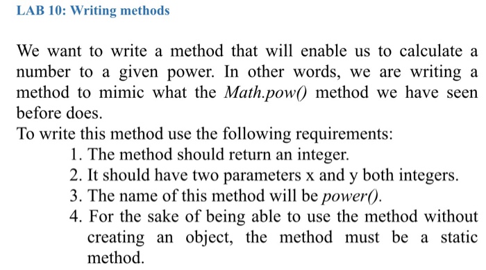 Solved Writing methods We want to write a method that will | Chegg.com