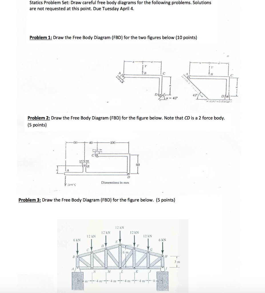 Solved Statics Problem Set: Draw careful free body diagrams | Chegg.com