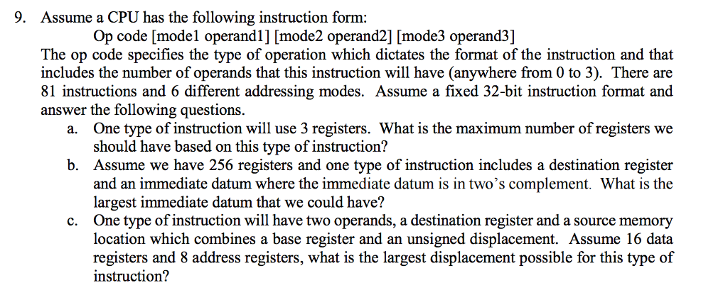 Assume a CPU has the following instruction form: Op | Chegg.com
