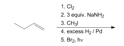 Solved cl2 3 equiv. NaNH2 CH3l excess H2 / Pd Br2, hv | Chegg.com