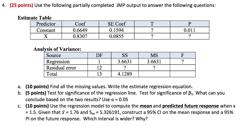 Solved 4. (25 points) Use the following partially completed | Chegg.com