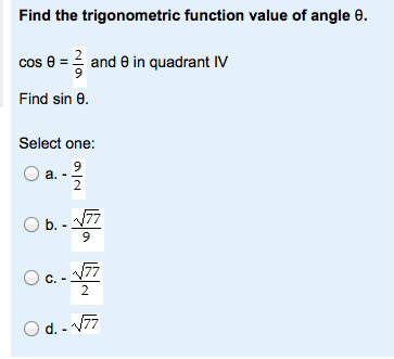 Solved Find the trigonometric function value of angle theta. | Chegg.com