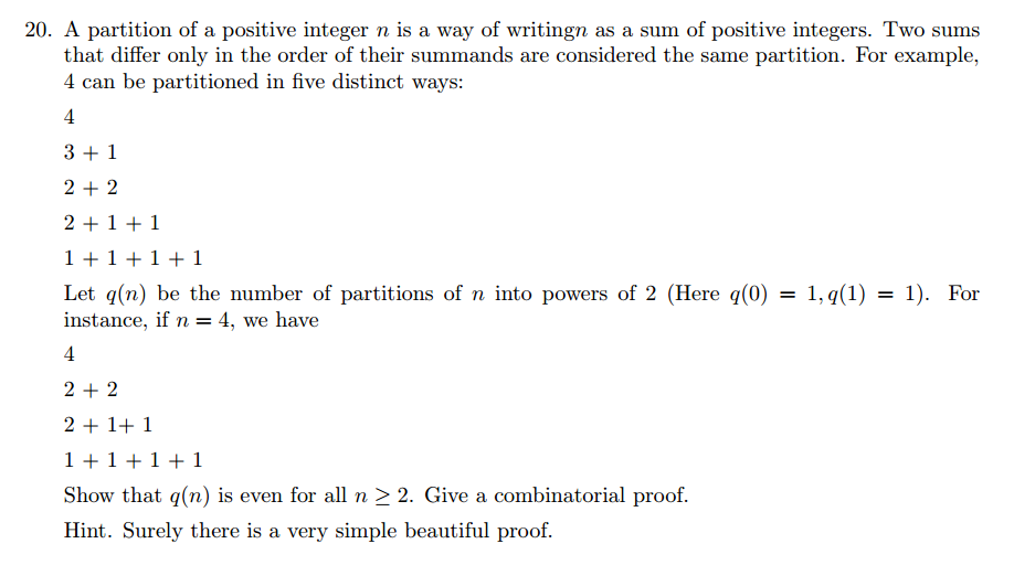 Solved A partition of a positive integer n is a way of | Chegg.com