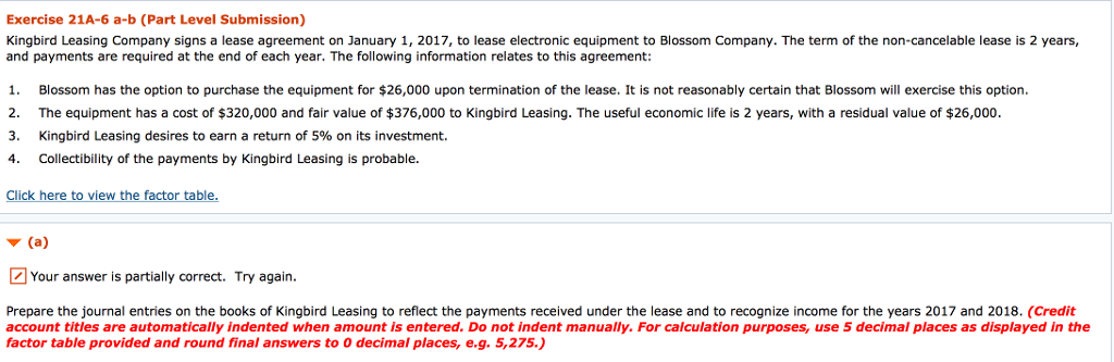 Exercise 21A-6 a-b (Part Level Submission) Kingbird | Chegg.com