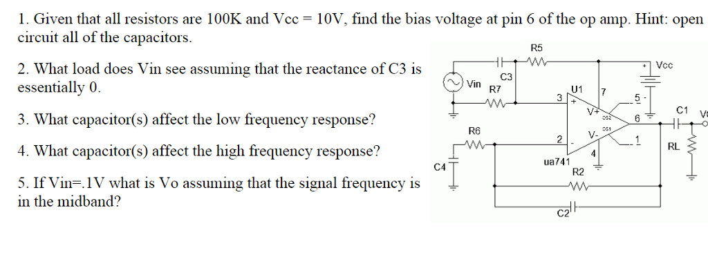 Solved 1. Given that all resistors are 100K and Vcc -10V, | Chegg.com