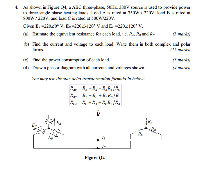 Solved 4. As shown in Figure Q4, a ABC three-phase, 50Hz, | Chegg.com