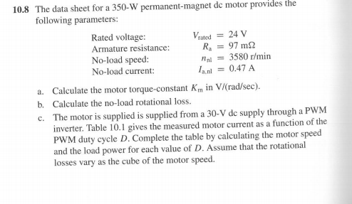 Solved 10.8 The data sheet for a 350-W permanent-magnet de | Chegg.com