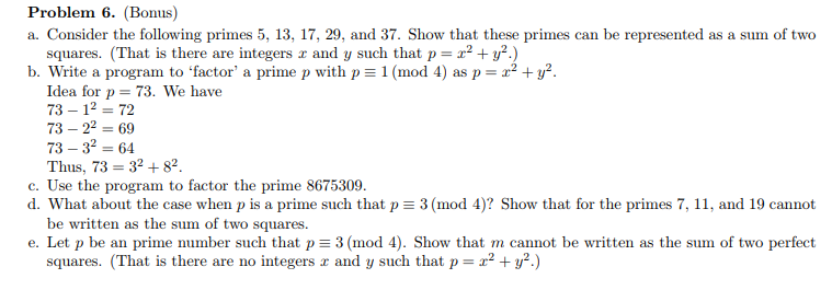 Solved Problem 6. (Bonus) a. Consider the following primes | Chegg.com