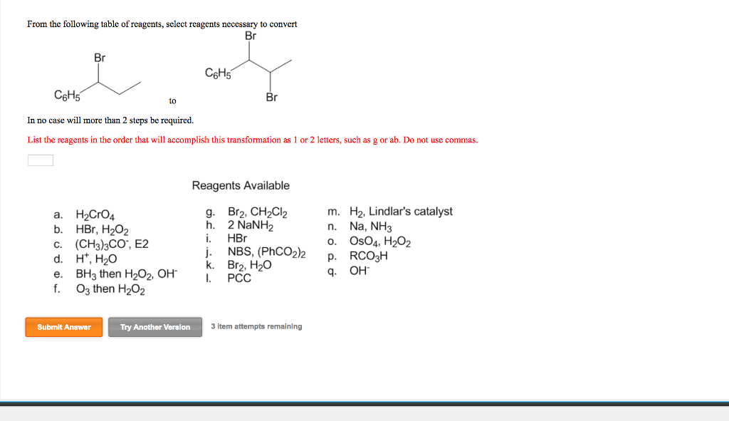 Solved From the following table of reagents, select reagents | Chegg.com Solved From the following table of reagents, select reagents | Chegg.com