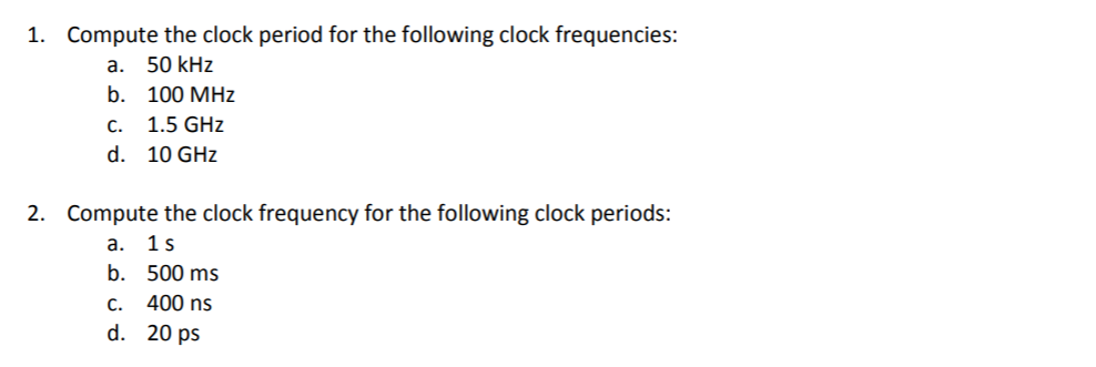 Solved 1. Compute the clock period for the following clock | Chegg.com