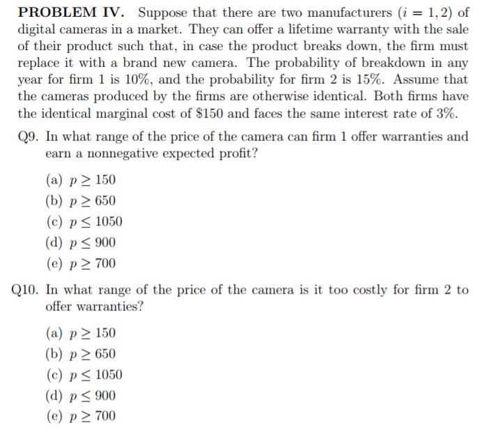 Solved PROBLEM IV. Suppose that there are two manufacturers | Chegg.com
