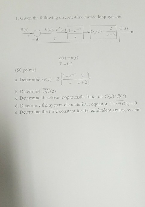 Solved 1. Given the following discrete-time closed loop | Chegg.com