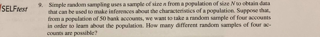 Solved Simple random sampling uses a sample of size n from a | Chegg.com
