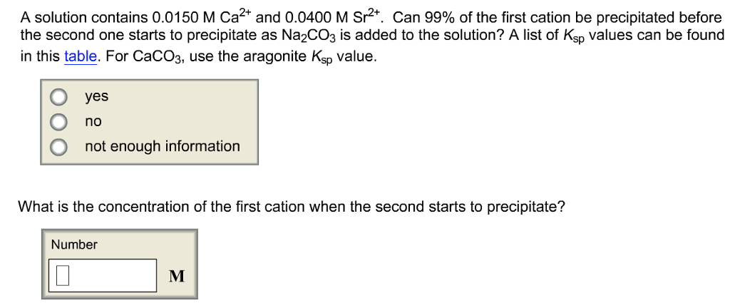 Solved A solution contains 0.0150 M Ca2+ and 0.0400 M SR+. | Chegg.com