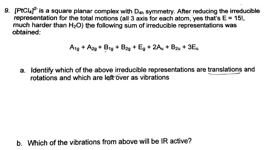 [PtCl4]2- is a square planar complex with D4h | Chegg.com