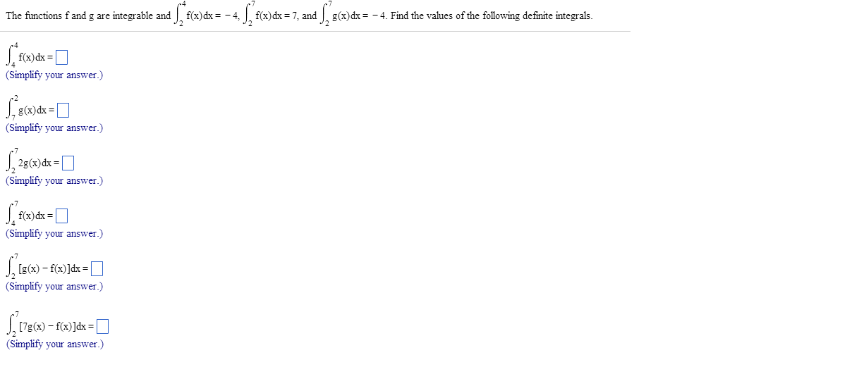 Solved The functions f and g are integrable and J f(x)dx J | Chegg.com