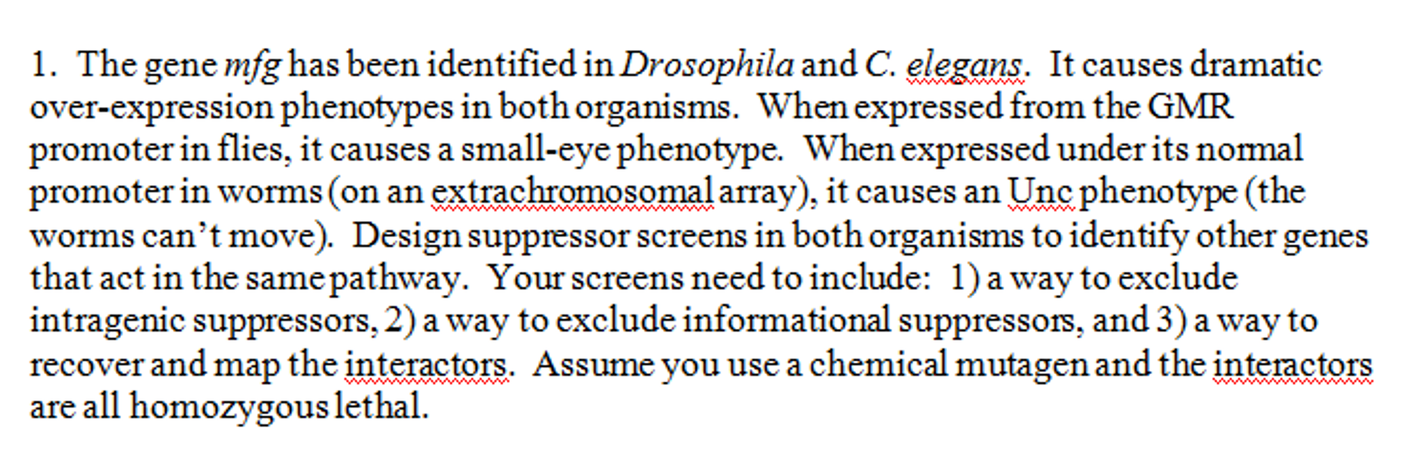 The gene mfg has been identified in Drosophila and C. | Chegg.com