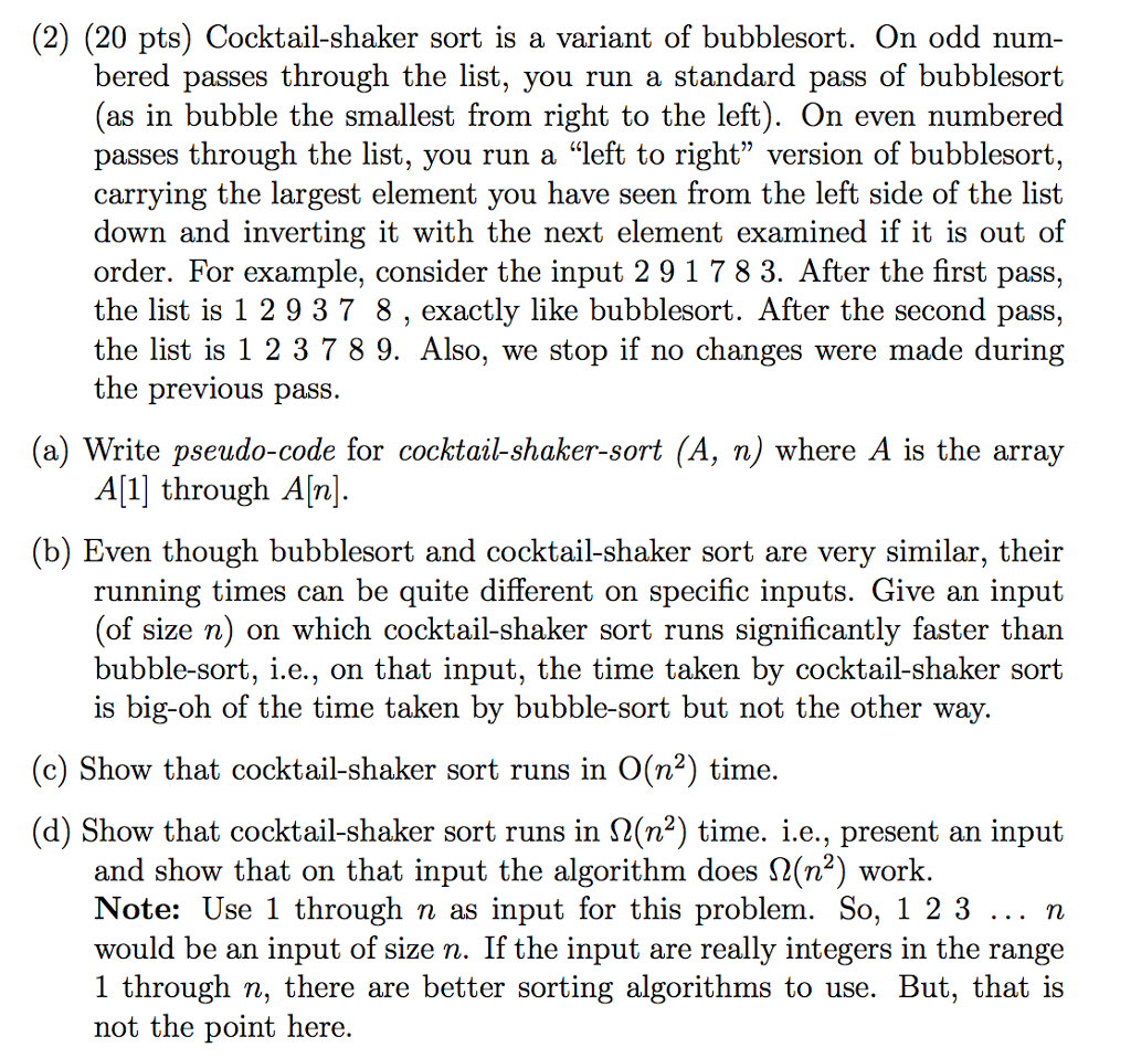Solved 2 20 Pts Cocktail Shaker Sort Is A Variant Of
