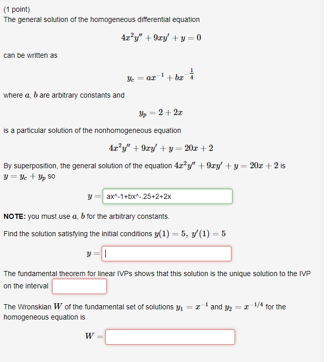 Solved 1 point) The general solution of the homogeneous | Chegg.com Solved 1 point) The general solution of the homogeneous | Chegg.com