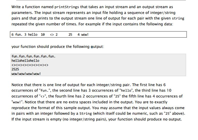 Write a function named printStrings that takes an | Chegg.com