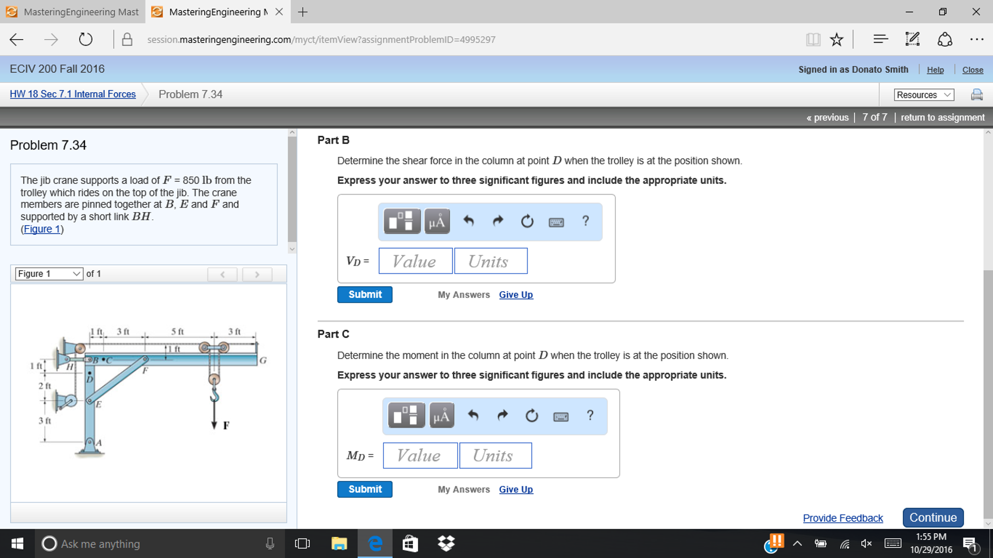 Solved The jib crane supports a load of F = 850 lb from the | Chegg.com