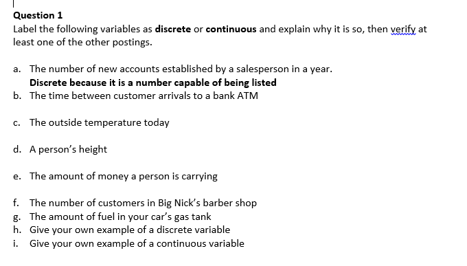 Solved Label the following variables as discrete or | Chegg.com
