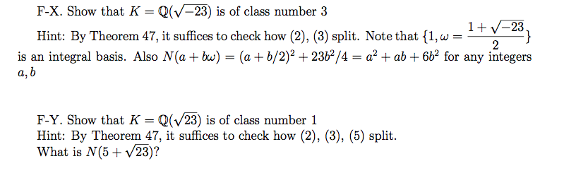 F-X. Show that K = Q(square root (-23)) is of class | Chegg.com