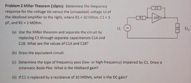 Solved Problem 2 Miller Theorem (10pts): Determine the | Chegg.com