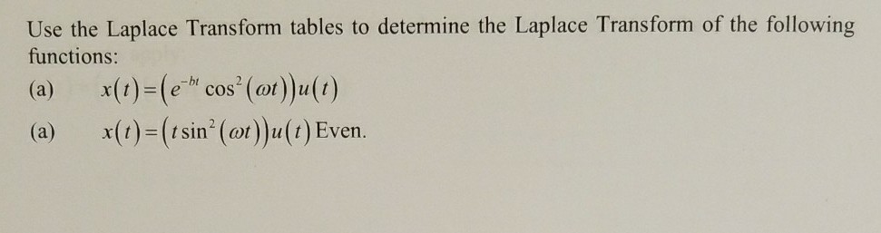 Solved Use the Laplace Transform tables to determine the | Chegg.com