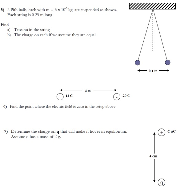 Solved 2 Pith balls, each with m = 5 x 10^-3 kg, are | Chegg.com