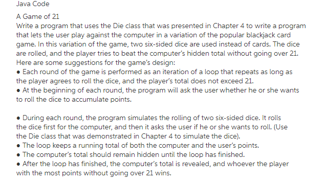 Solved Pseudo code for the TwentyOneGame application start | Chegg.com