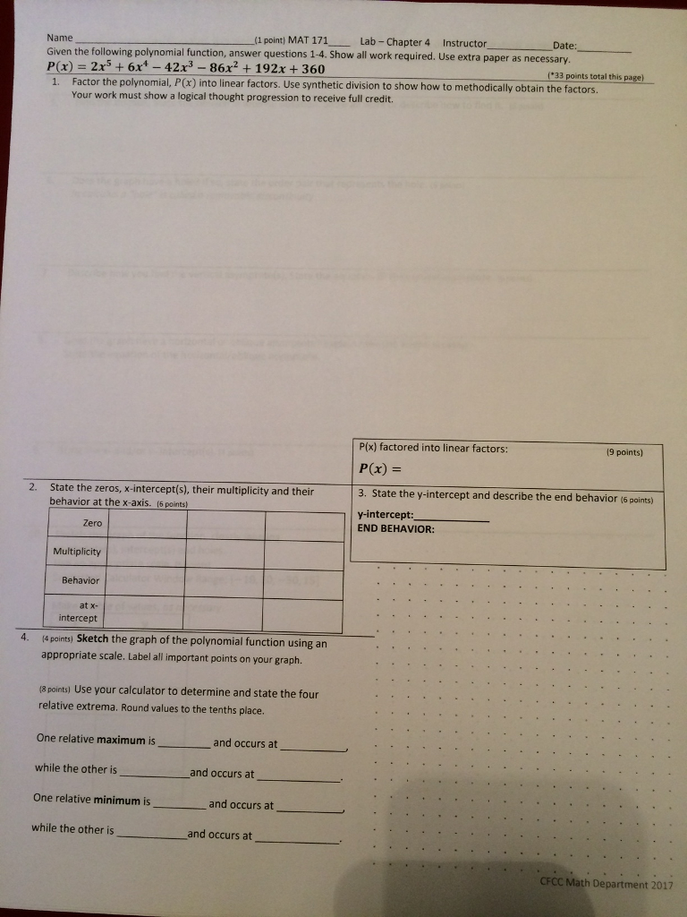 Solved (1 point) MAT 171 Lab- Chapter 4 Instructor Date: | Chegg.com