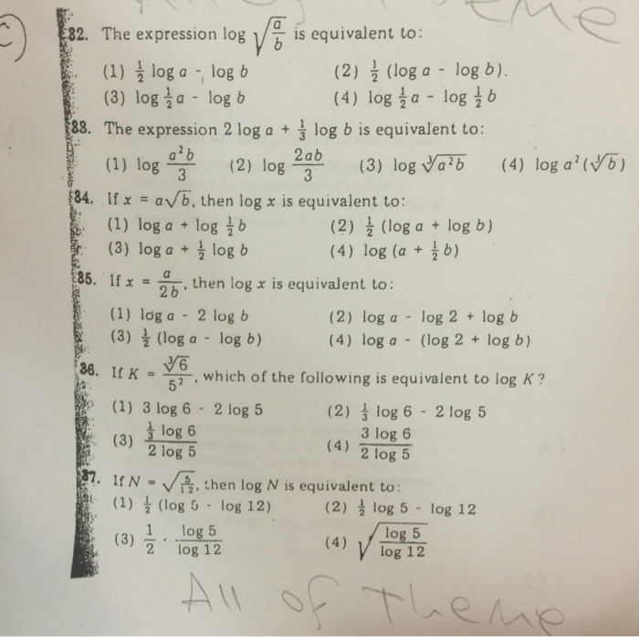 Solved The expression log Squareroot a/b is equivalent to: | Chegg.com