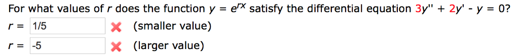 Solved For what values of r does the function y = erx | Chegg.com