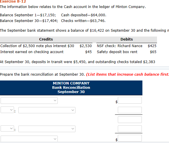Solved prepare the bank reconciliation at September 30. | Chegg.com