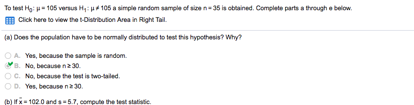 Solved To test Ho: μ = 105 versus H1 : 105 a simple random | Chegg.com