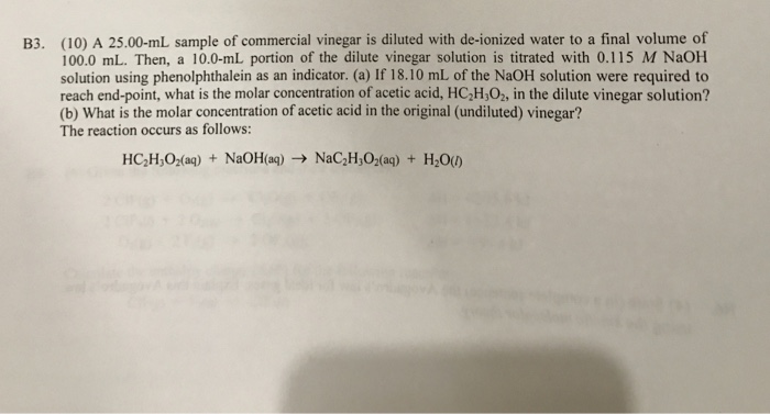 Solved A 25.00-mL sample of commercial vinegar is diluted | Chegg.com