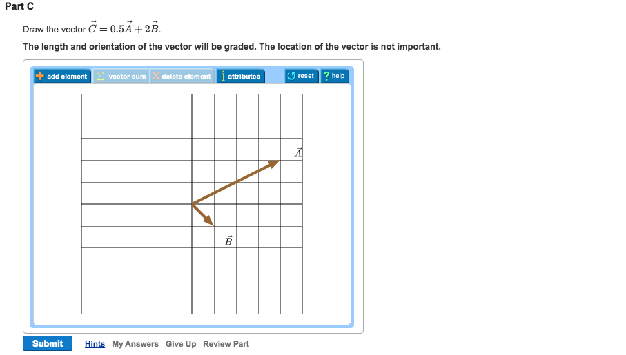 Solved Part B Draw the vector C 1.5A-3B The length and | Chegg.com