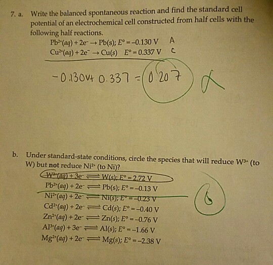 Solved Write the balanced spontaneous reaction and find the | Chegg.com