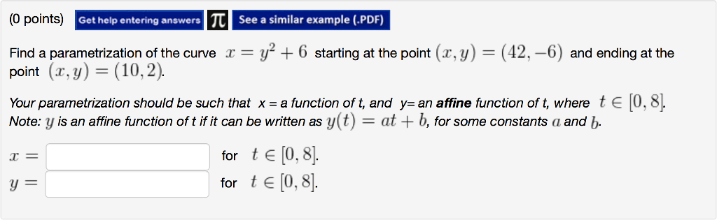 Find a parametrization of the curve x point (x,y)= | Chegg.com